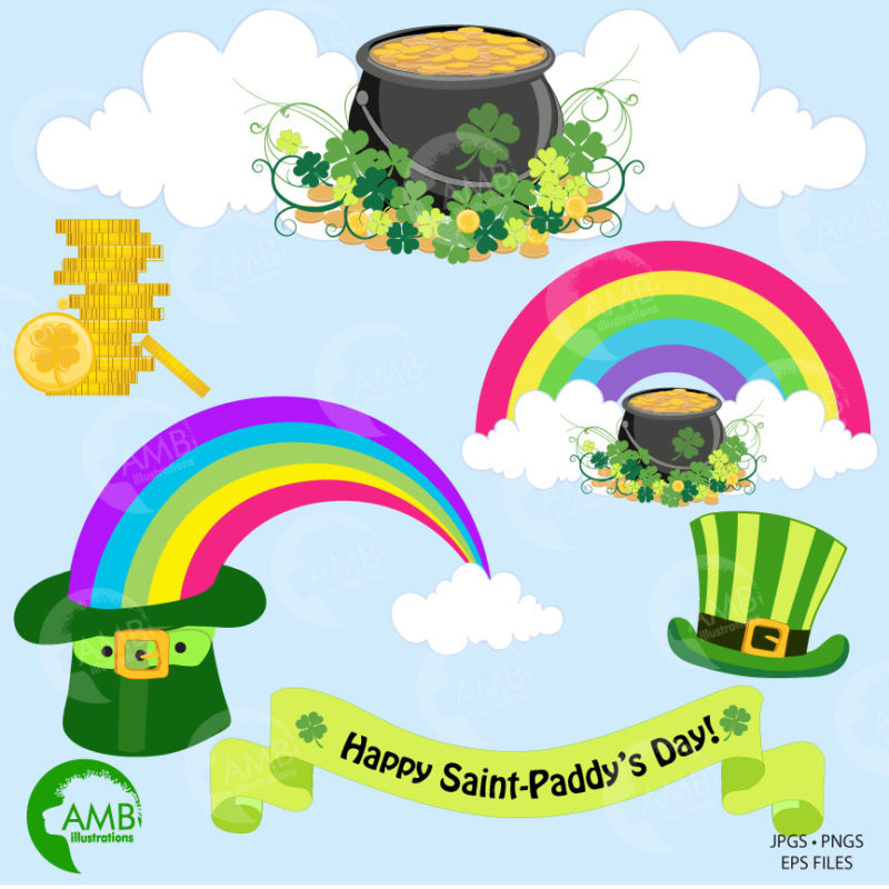 St Patricks Day Rainbow Clipart - AMBillustrations.com