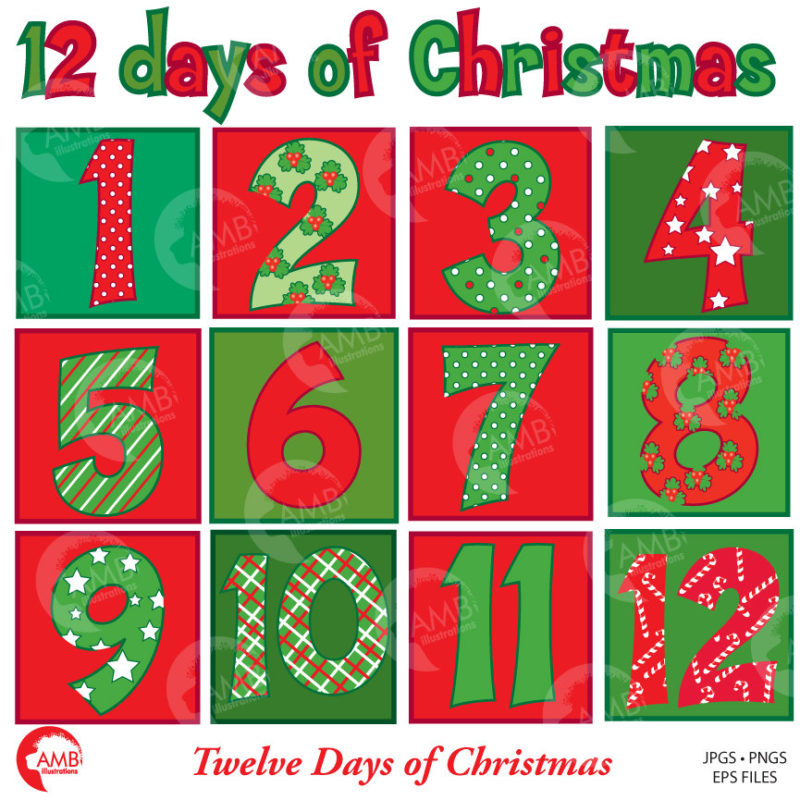 Twelve Days Of Christmas Numbers - AMBillustrations.com