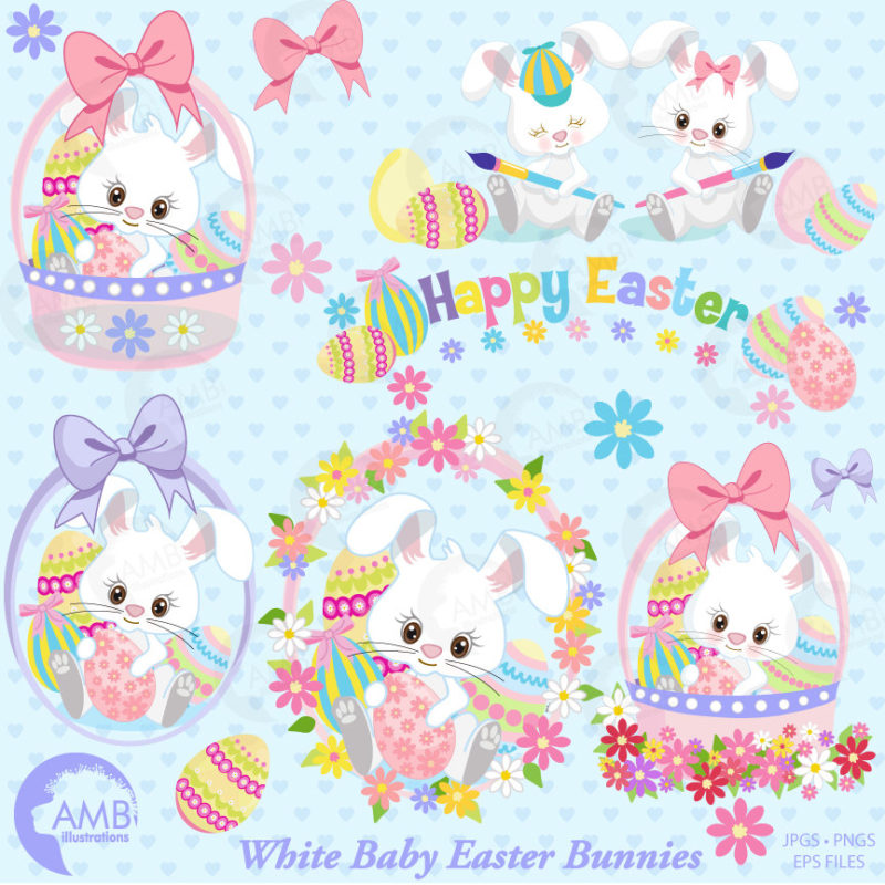 Easter Bunny Basket Clipart - AMBillustrations.com