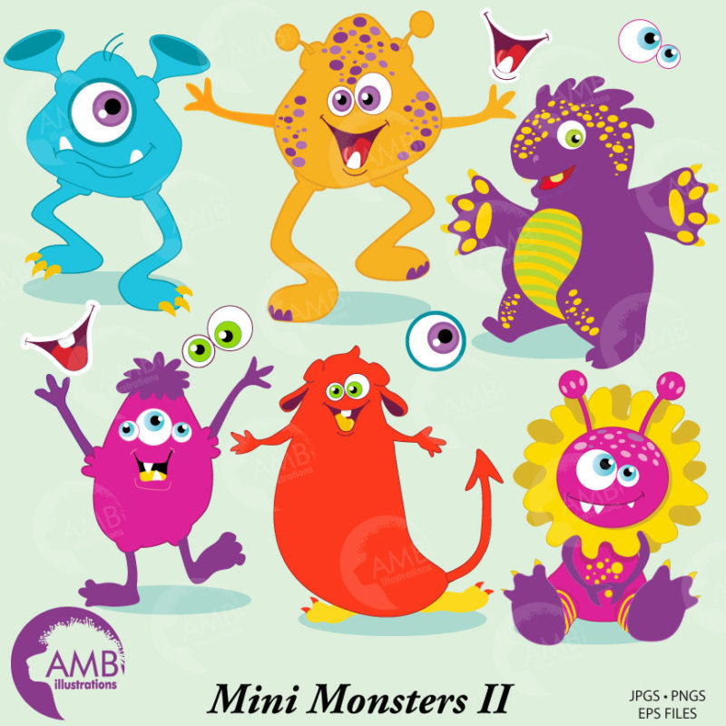 Little Baby Monsters Clipart 2 - AMBillustrations.com