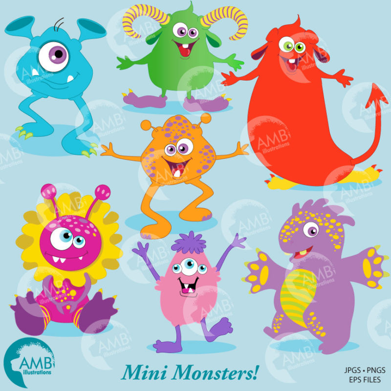 Little Baby Monsters Clipart 1 - AMBillustrations.com