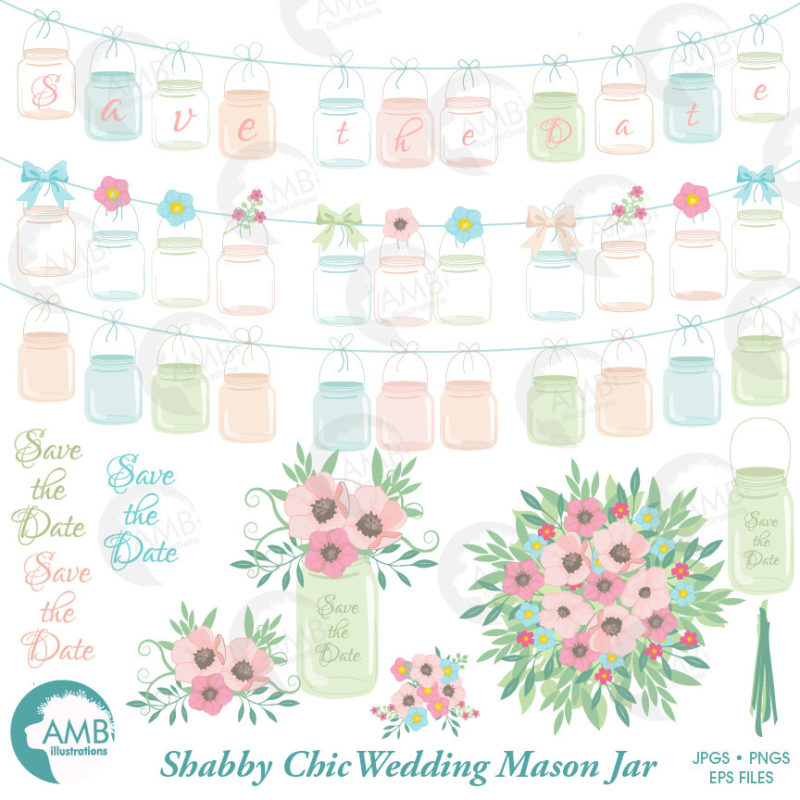 Shabby Chic Mason Jar Wedding - AMBillustrations.com