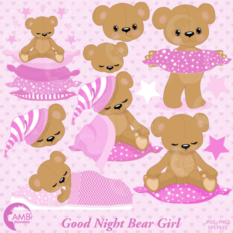 Baby Girl Teddy Bear - AMBillustrations.com
