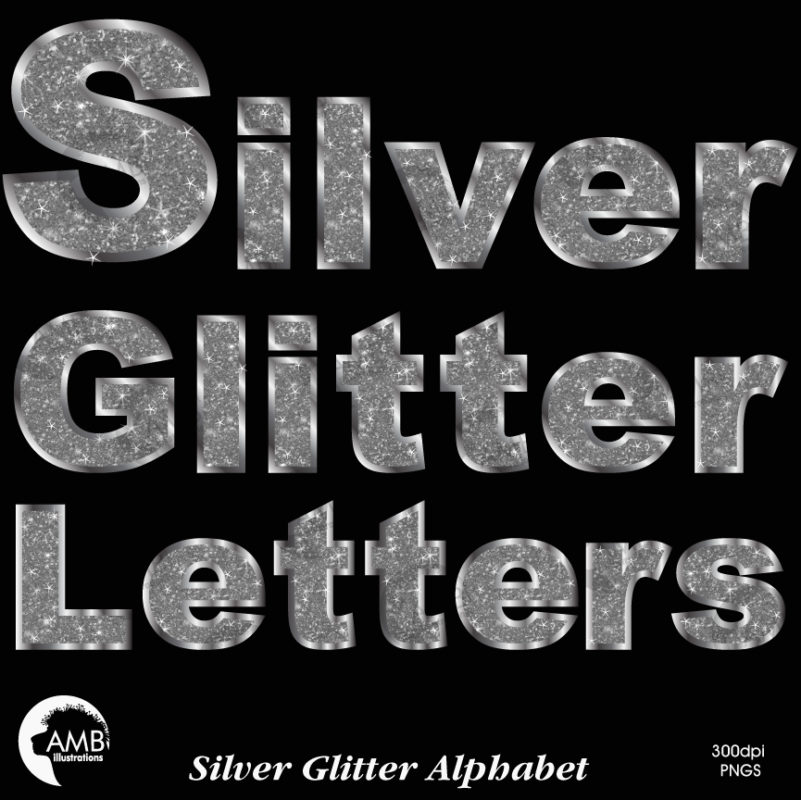 Silver Glitter Bokeh Letters - AMBillustrations.com