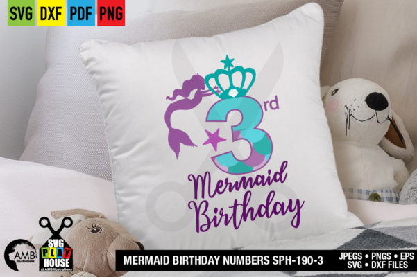 Mermaid Third Birthday Numbers SVG - AMBillustrations.com