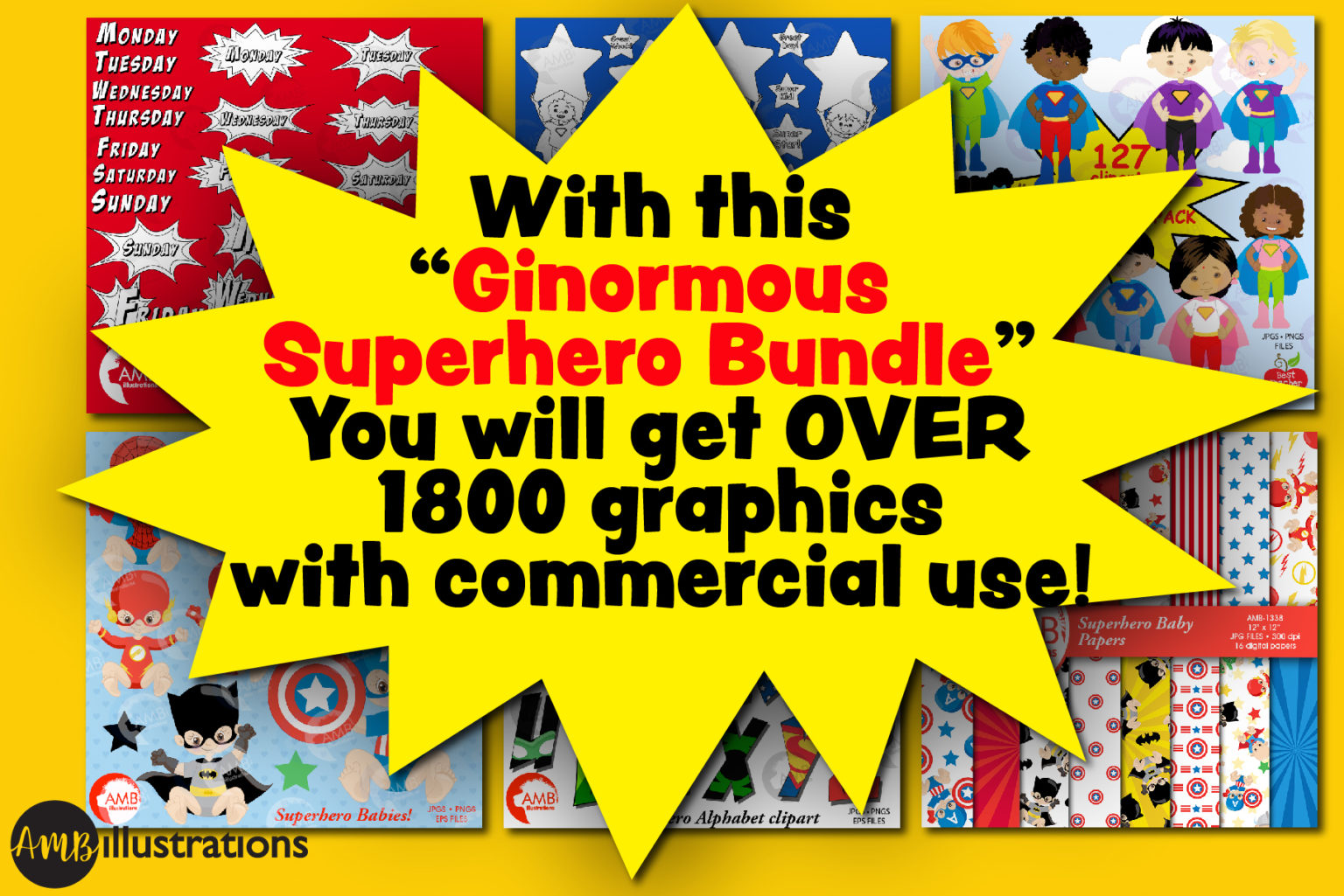 MEGA Superhero Clipart Patterns And SVG Bundle - AMBillustrations.com