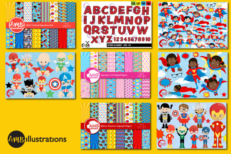 MEGA Superhero Clipart Patterns And SVG Bundle - AMBillustrations.com