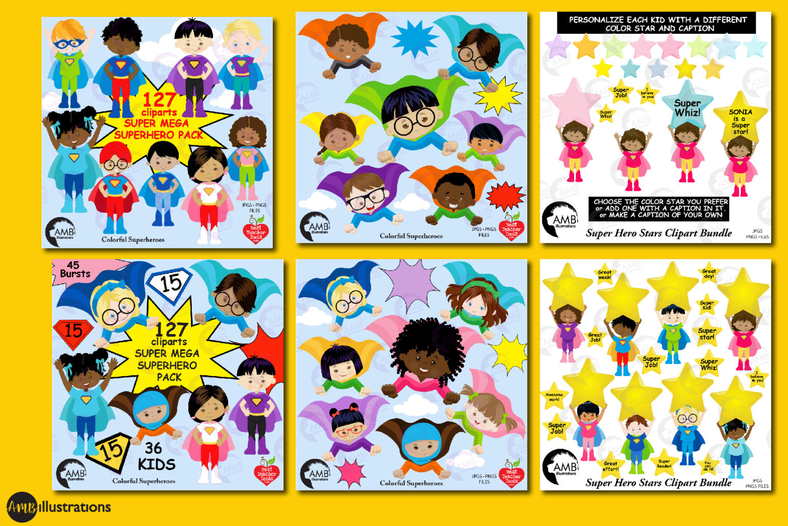 MEGA Superhero Clipart Patterns And SVG Bundle - AMBillustrations.com