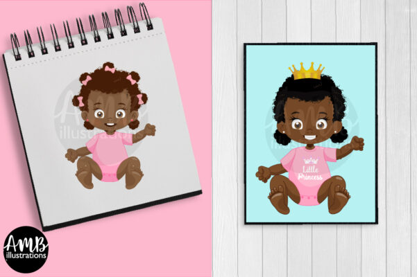 African American Toddler Baby Girls Clipart