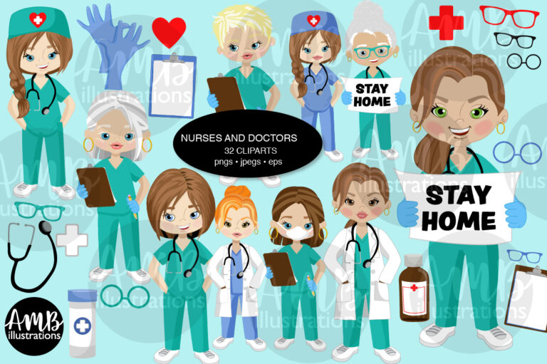Nurses And Doctors Pandemic Clipart - AMBillustrations.com