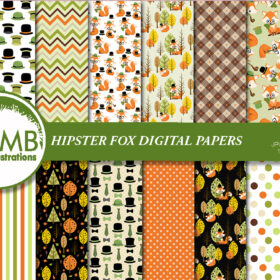 Hipster Fox Digital Papers - AMBillustrations.com